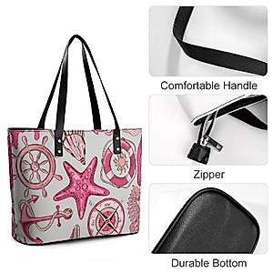 Womens Handbag Sea Wheel Anchor Starfish Pattern Leather Tote Bag Top Handle Satchel Bags For Lady