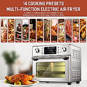 Antarctic Star Air Fry Oven Bake Broil Toast Air Fry Air Roast Digital Toaster Smart Thermometer True Surround Convection Adjustable Temperature Control from 180℉ to 400℉, 26QT/25L, 360°Rapid Air Heating Circulation Cook French Fries Chips Pizza Beef Pork