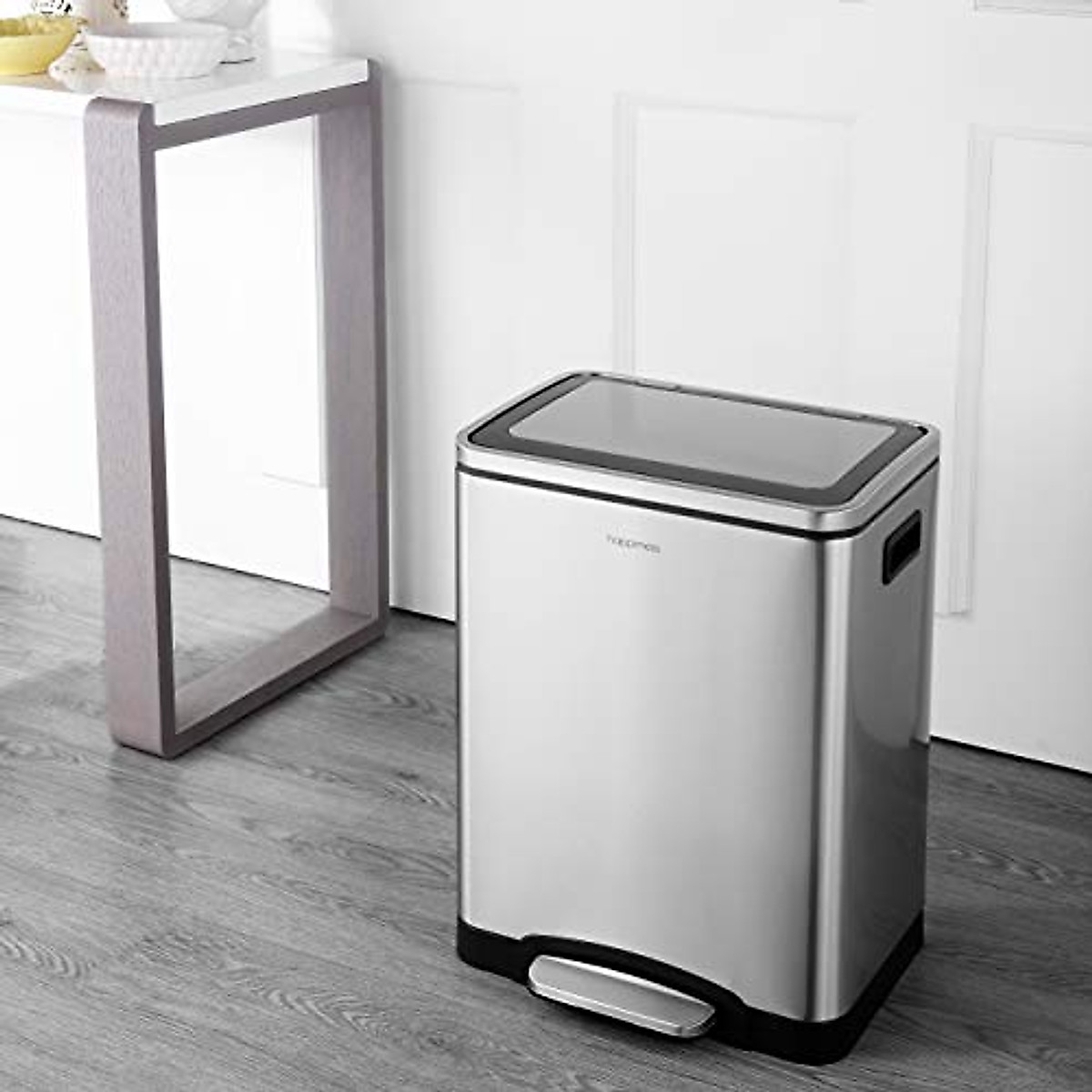 happimess HPM1004A Elmo Rectangular 8-Gallon Double Bucket Trash Can with Soft-Close Lid, No Slamming, Fingerprint-Proof, Kitchen, Laundry Room, Office, 7.9 Gallons, Stainless Steel