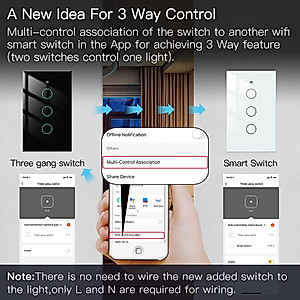 MOES 2.4GHz WiFi Wall Touch Smart Switch Neutral Wire Required, 3 Way Multi-Control, Glass Panel Light Switch Work with Smart Life/Tuya App, RF433 Remote Control, Alexa and Google Home Black 3 Gang