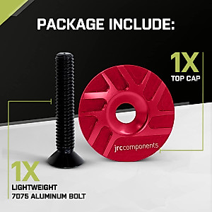 JRC Components Ahead Stem Top Cap Pathway Design | Lightweight 6061-T6 Aluminum Top Cap | Compatible with Road, Gravel & Mountain 1-1/8" Threadless Steerers (Red)