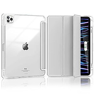 Hoidokly Clear Case for iPad Pro 11 inch (4th/3rd/2nd/1st Generation) 2022/2021/2020/2018 - [Built-in Pencil Holder] Shockproof Cover Transparent Back Shell - Gray
