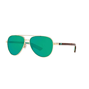Costa Del Mar Unisex Peli Aviator Sunglasses, Brushed Gold/Green Mirrored Polarized-580G, 57 mm