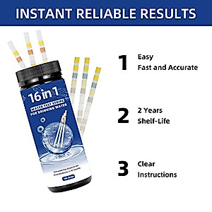 Drinking Water Test Strips, 16 in 1 Water Testing Kits for Drinking Water, 100 PCS Tap and Well Water Test Kit Easy Testing for PH, Hardness, Chlorine, Lead, Iron, Copper, Nitrate, Nitrite and More