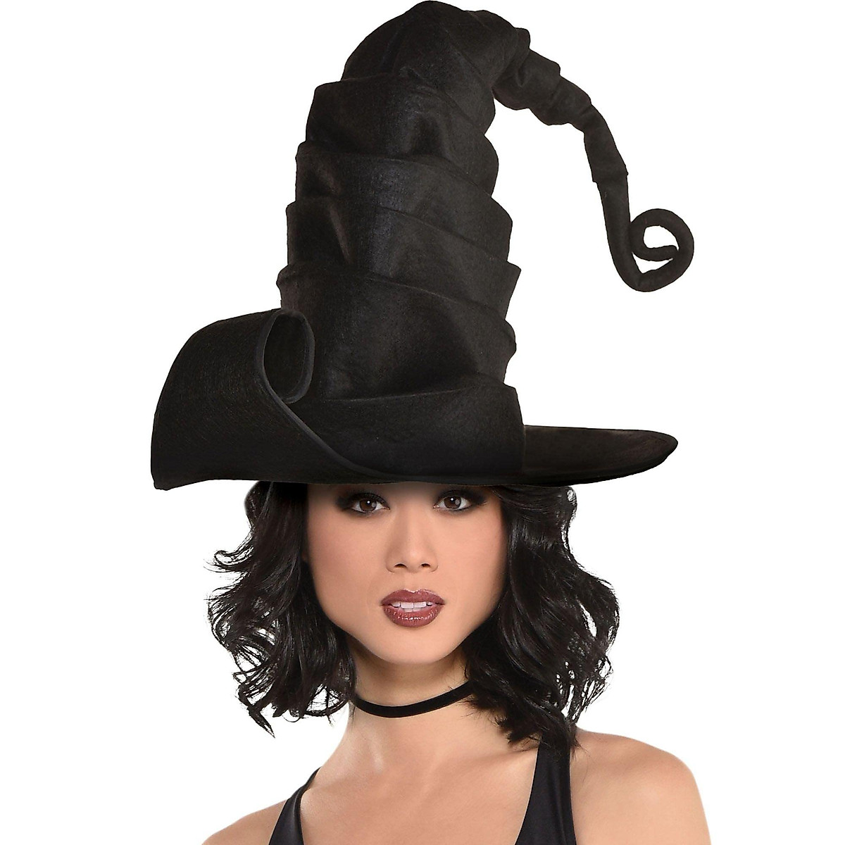 Bold and Bewitching Crinkle Witch Hat in Black Polyester (Adult Size) - 1 Pc - Perfect for Halloween & Costume Parties