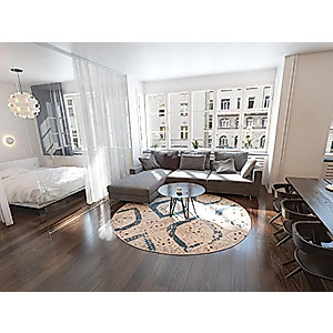 Unique Loom Estrella Collection Modern Abstract Cream Round Rug (8' 0 x 8' 0)