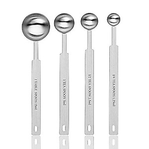 ONEKOO 7 Inches Long Handle Measuring Spoons Set, Premium Stainless Steel Metal Spoon, Tablespoon & Teaspoon & Coffee Scoop , for Accurate Measure Liquid or Dry Ingredients, for Cooking Baking