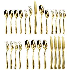 20-Piece Gold Silverware set with Dinner knvies,Gold Flatware Set for 4,Food-Grade Stainless Steel Tableware Cutlery Set,Mirror Polished & Dishwasher Safe