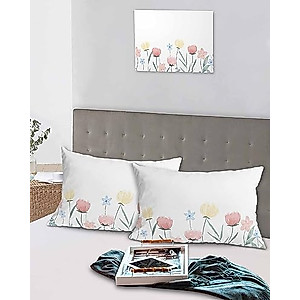 Edwiinsa Spring Floral Pillow Covers Standard Size Set of 2 20x26 Bed Pillow, Watercolor Colorful Summer Flowers Plush Soft Comfort for Hair/Skin Cooling Pillowcases with Envelop Closure