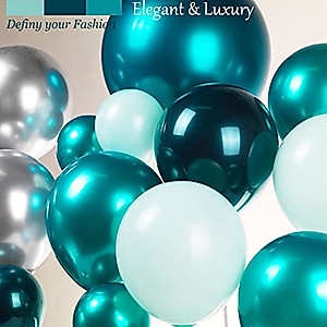 Chrome Dark Teal Winter Balloon Garland Arch Kit 120PCS Double Stuffed Metallic Teal and Silver Mint green Balloons For Wedding Women Birthday Winter Wonderland Decorations