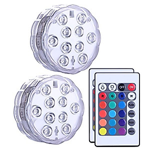 Qoolife Submersible LED Lights Remote Control Battery Powered, RGB Multi Color Changing Waterproof Light for Pool, Vase Base, Spa, Aquarium, Pond, Hot Tub, Decoration, Party, 2-Pack