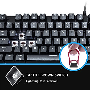 VELOCIFIRE M87 Mac Layout Mechanical Keyboard, 87-Key with Tactile Brown Switch, and LED White Backlit, Compatible with Mac (Black)