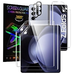 CENMASO [6-in-1] for Samsung Galaxy Z Fold 5 Screen Protector [2 Pack Inside & 2 Pack Front] & 2 Pack Tempered Glass Camera Lens Protector,HD Clear Soft Screen Protector, Case Friendly, Bubble Free