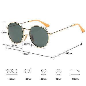 LKEYE Small Unisex Classic Vintage Round Mirror Lens Polarized Sunglasses LK1702 3447 Gold Frame/Dark green Lens