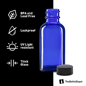 The Bottle Depot - 24 Pack - 1 oz Glass Bottle With Cap - Blue - 20-400 Neck Finish - Boston Round Bottles - UV Rays Protection