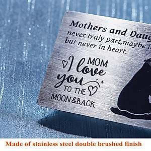 Tawdull Mom Gifts for Mothers Day from Daughter Engraved Metal Wallet Inserts Cards Mothers and Daughters Never Truly Part Gift Birthday Cards Mama Bear Present
