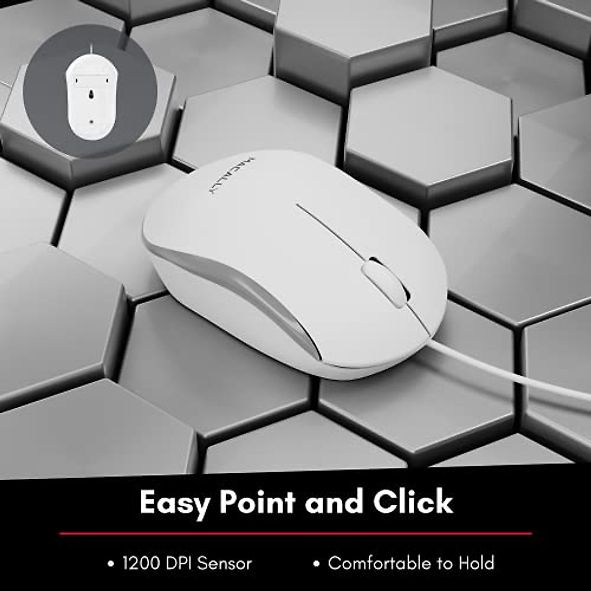 Macally Full Size USB Wired Mac Keyboard and Mouse Combo - Compatible Ergonomic Apple Keyboard and Mouse with Mac Shortcuts and Number Keypad for Mac Mini Pro, iMac Computer, MacBook Pro Air Laptops