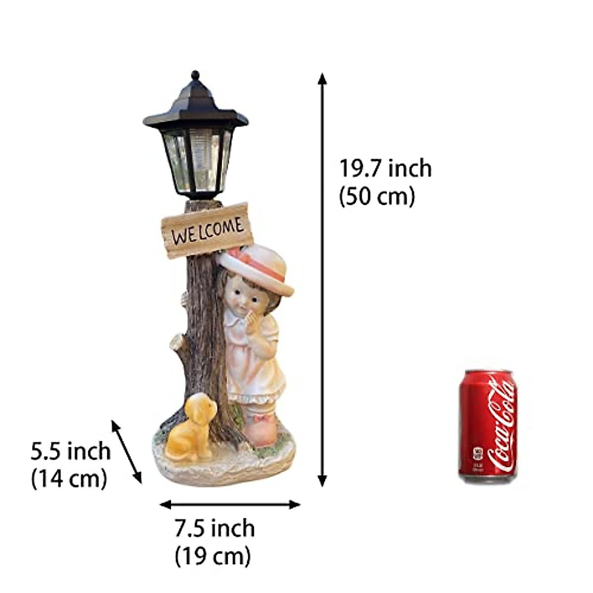 ALOAK Girl Garden Statue with Solar Lights and Welcome Sign 20 Inch, Girl Statue for Home Garden Lawn Patio Décor