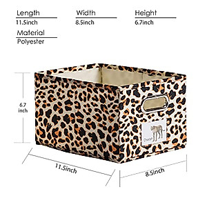 PRANDOM Collapsible Storage Baskets for Closet [3-pack] Decorative Linen Fabric Storage Bins Cubes with Metal Handles for Shelves Bedroom Living Room Leopard print (11.5x8.5x6.7 Inch)