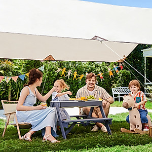 Beright 3-in-1 Kids Picnic Table, Play Sand and Water Sensory Table with Height Adjustable Umbrella & Removable Tabletop, Kids Wooden Outdoor Table, with 3 Storage Bins, Upgraded