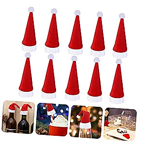 ERINGOGO 60 Pcs 1 Christmas Hat and Fork Bag Mini Christmas Hats Mini Santa Claus Cover Christmas Doll Hat Mini Hat Bottle Sleeves Brushed Cloth Santa Hat Cushion