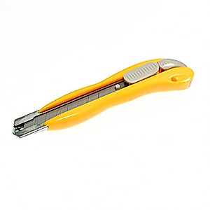 KINBRIEF 18mm Auto Lock Utility Knife Retractable Box Cutter for Cartons,Carboards Arts Crafts Pack 1 with 10 Snap off High Carbon steel art Blades for Office and Home,white push Yellow