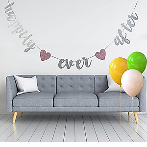 zxyxka Happily Ever After Banner, Engaged Bunting Banner-Wedding Anniversary, Bridal Shower Party Decoration Supplies Photo Props(Silver)