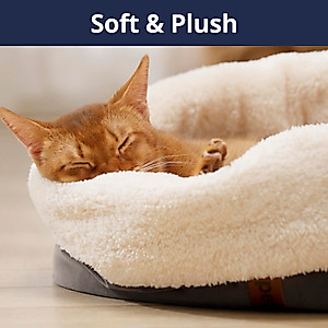 Petace Self Warming Cat Bed, 17.7" x 13.7" Anti-Slip Soft Round Thermal Pet Cushion Bed for Kittens & Small Puppy, Gray