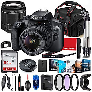 Canon EOS 3000D (Rebel T100) DSLR Camera with 18-55mm Lens Bundle + Premium Accessory Bundle Including 64GB Memory, Filters, Photo/Video Software Package, Shoulder Bag & More (Renewed)