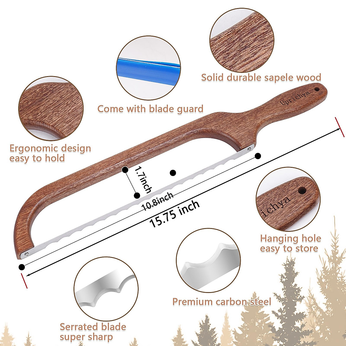 Uprichya Wooden Bread Bow Knife for Sourdough, Bread Saw for Homemade Bread, Sourdough Knife Slicer for Slicing, Sourdough Bread Cutter