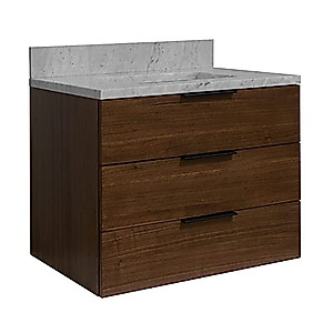 Kitchen Bath Collection Oslo 30-inch Floating Bathroom Vanity (Carrara/Walnut): Includes Walnut Cabinet with Authentic Italian Carrara Marble Countertop and White Ceramic Sink