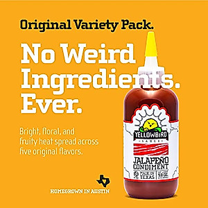 Yellowbird Classic Hot Sauce Variety Set 9.8 oz Pantry Size (Mellow Hot to Real Hot | 5 Flavors | Gift Pack)