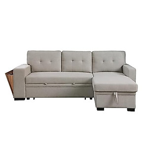 Devion Furniture 92" W Modern L-Shaped Polyester Fabric Upholstered Reversible Side Compartment Sleeper Sectional Sofa Bed with Chaise in Light Gray Finish