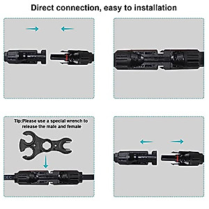 Solar Panel Extension Cable 20FT - 20Feet 10AWG(6mm²) Solar Extension Cable Wire with Female and Male Connector,10Gauge 20FT Black & 20FT Red Solar Panel Wiring for RV Solar Panels, Home, Boat