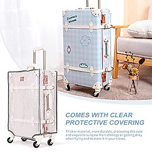 urecity Cute Suitcase Set for Teen Girls Kawaii, Lightweight and Durable Aesthetic Luggage Set 2 Piece, Tote Case Included (Blue Plaid, 26"+12")