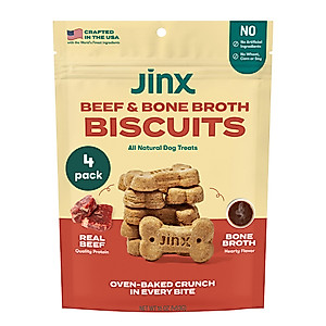Jinx Oven-Baked Beef Bone Broth Biscuit Treats, Crunchy, All Natural, Superfood-Rich with Real Beef, Pumpkin & Blueberries, 16oz, 4 Pack