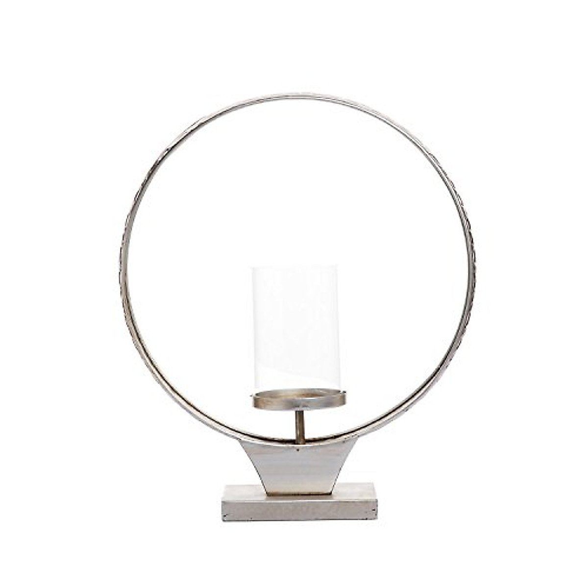 Foreside Home & Garden Large Hammered Metal Round Ring Pillar Candle Holder, Small, Silver