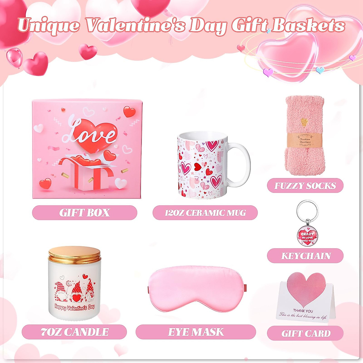 Tiangrid 7 Pcs Valentine‘s Day Gifts Box for Girlfriend Wife Lover Birthday Gifts for Women Love Gift Basket Love You Gifts Wedding & Engagement Valentines Day Gifts Anniversary Romantic Gifts