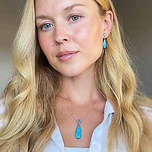 Turquoise Necklace & Earrings Set in Sterling Silver 925 with Genuine Turquoise (20” Chain)