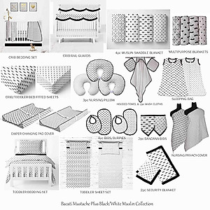 Bacati - 2 Pack Love/Aztec/Arrows/Hearts Silky Soft Breathable 100% Cotton Muslin Baby Crib Fitted Sheets - Fits Standard 28 x 52 x 5 Crib & Toddler Mattresses (Mustache, Black)