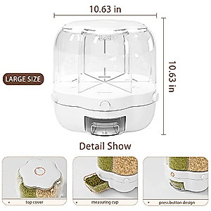 15lb Cereal and Grain Storage Container, 6-Compartment 360°Rotating Dry Food Dispenser with Measuring Cup, Kitchen Lentil Round Storage Container Dispenser for Small Grains, Beans, Rice, Barley,