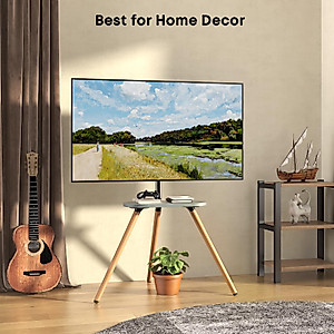 PUTORSEN Easel TV-Stand for 43-65-Inch Screens - Portable Swivel Tripod TV Stand with Wooden Tray, Height Adjustable TV Floor Stand, Max Load 77 lbs, Max VESA 400x400 mm, Black