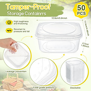 Yiyiring 50 Pack 12 oz Tamper Proof Containers with Lid Square Deli Plastic Sandwich Tiramisu Airtight Meal Container with Lids for Kitchen Storage