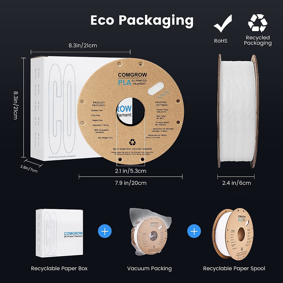 Comgrow PLA 3D Printer Filament Black and PLA 3D Printer Filament White