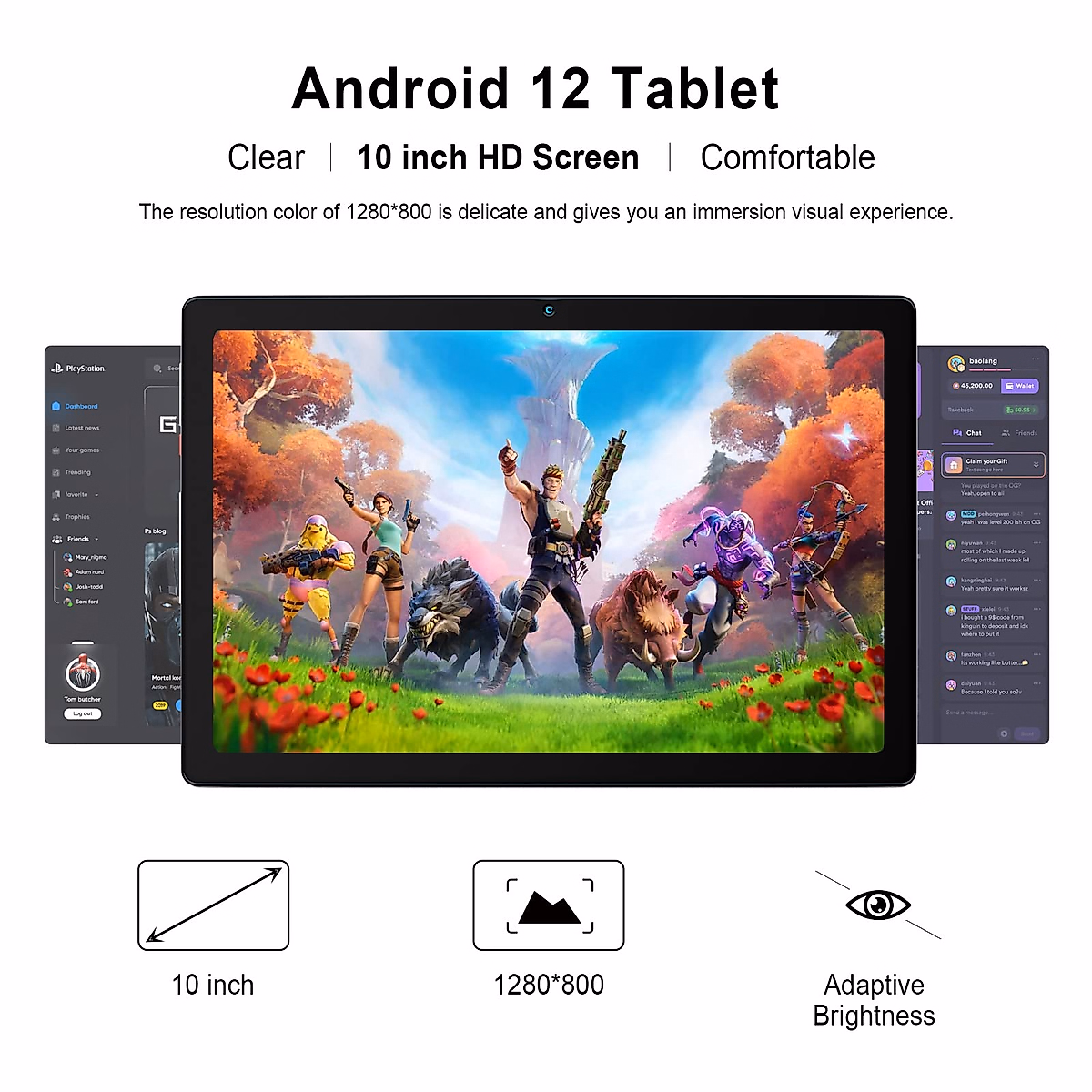 Mouikei 10 inch Tablet Android 12 Tablets, Quad-Core Tablet PC, 32GB ROM 128GB Expand, 1280x800 HD Touch Screen, 5000mAh, Dual Speaker, Bluetooth, WiFi, Dual Camera, GPS, Silver