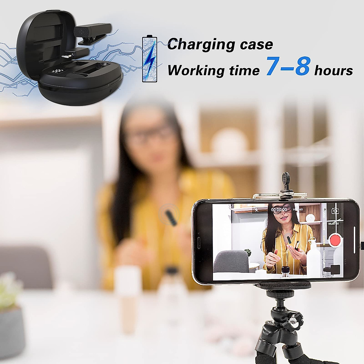 Wireless Lavalier Microphone System for Android/Computer/Laptop, Mini Bluetooth Microphone Cordless Lav Mic with 30Hours Charge Case,USB-C Lapel Microphone Wireless for YouTube Podcast Tiktok Vlog ect