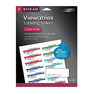 Smead Viewables Color Labeling System Refill Pack, 3 7/16" x 1 1/4", White, 160 per Pack (64915)