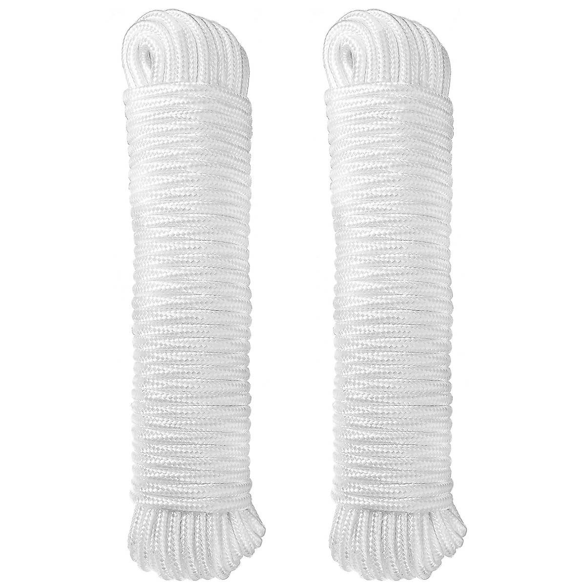 Nylon Rope, Paracord 550 Works Well for Camping Hiking Utility, Good for Clothesline, Tie, Pull, Swing and More - 1/4 Inch by 80 Ft. White - 2 Pack