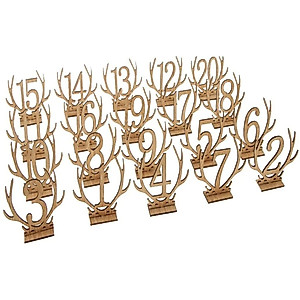 Lawnrden Table Numbers Wooden Number Plate Freestanding Table Cards 1-20 Table Number Sign Stand Antler Table Cards Table Decor for Banquets, Table Numbers