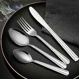Silverware Set for 12,Stainless Steel Flatware Cutlery Unique Bordered Striped Tableware Utensil Set Knives Forks Spoons,Dinnerware Sets for Party Kitchen Wedding Gifts 48-piece